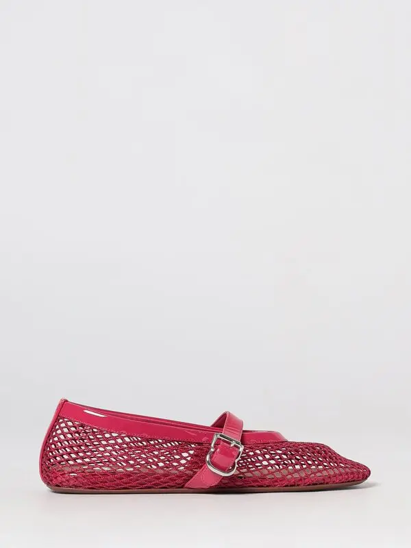 Alaïa Alaia Mary Jane Mesh And Patent Leather Ballerina Flats With Strap - Red
