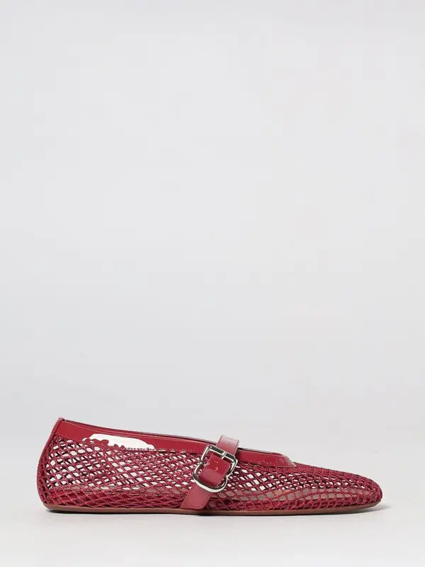 Alaïa Alaia Mary Jane Mesh And Patent Leather Ballerina Flats With Strap - Red