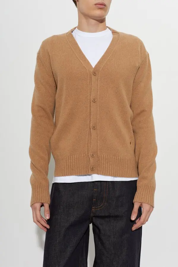 AMI Paris Cashmere Cardigan With Embroidered Logo