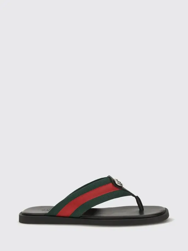 Gucci Gg Monogram Striped Nylon Thong Sandals - Black