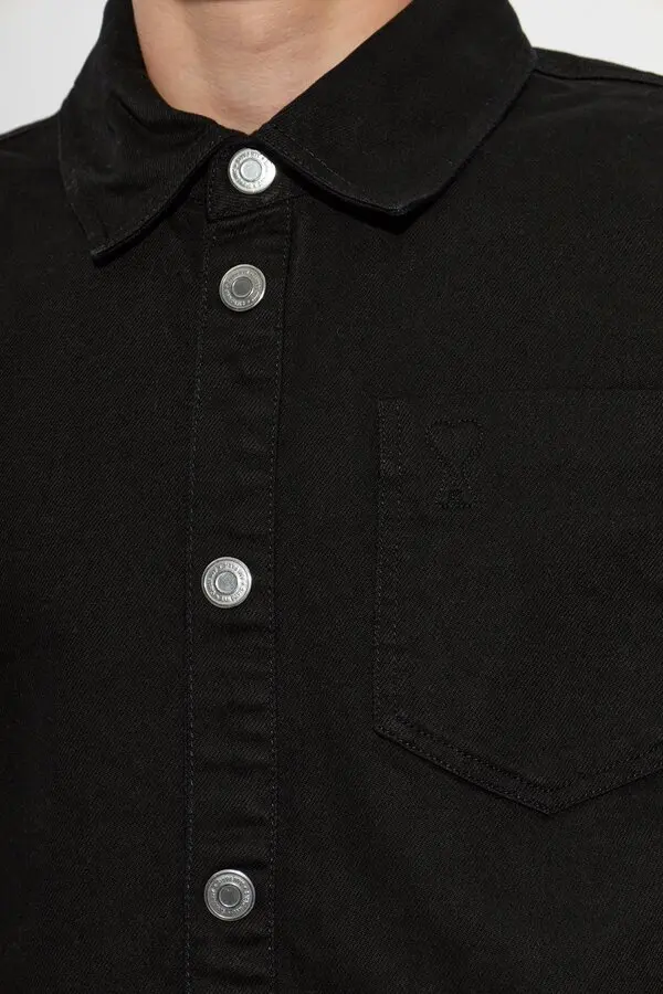 AMI Paris Denim Shirt With Embroidered Logo