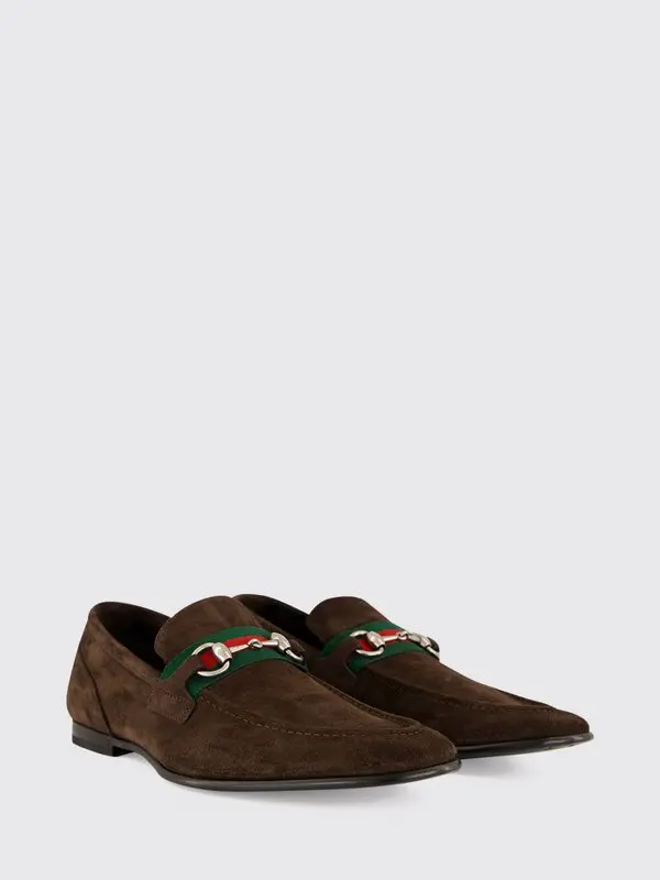 Gucci Como Suede Loafers With Horsebit And Web Detail - Brown