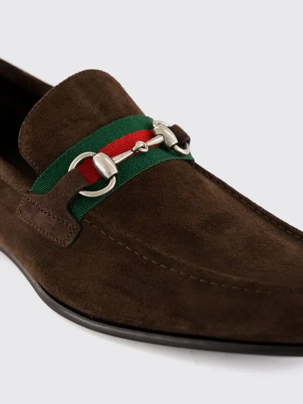 Gucci Como Suede Loafers With Horsebit And Web Detail - Brown