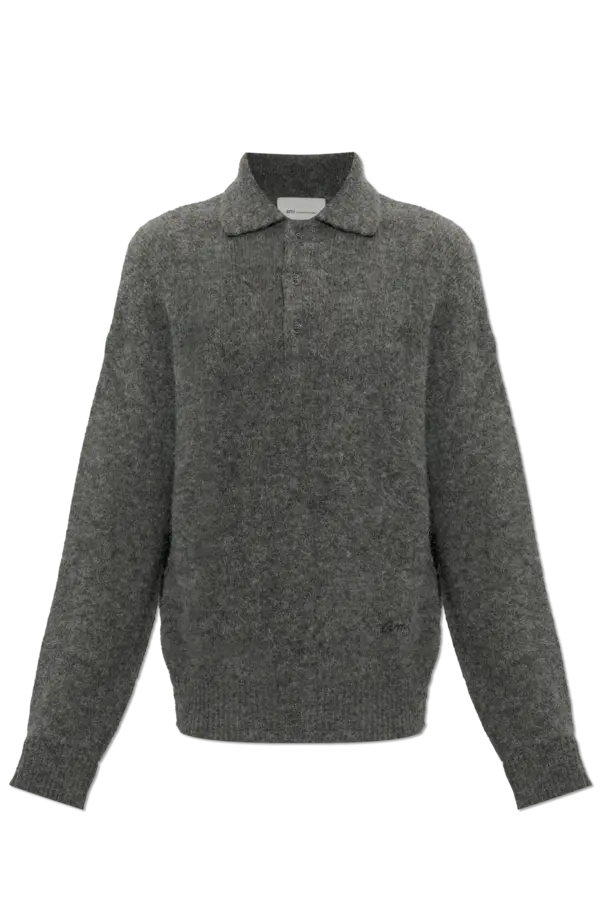 AMI Paris Polo Shirt With Embroidered Logo - Grey