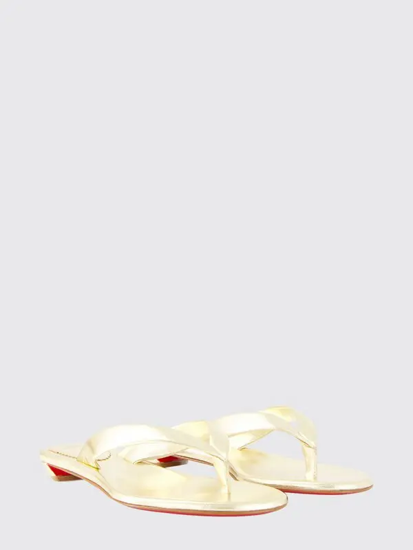 CHRISTIAN LOUBOUTIN Miss Z Laminated Leather Thong Sandals With A Low Heel - Gold