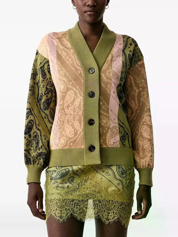NEVER FULLY DRESSED Paisley-print Intarsia-knit Cardigan