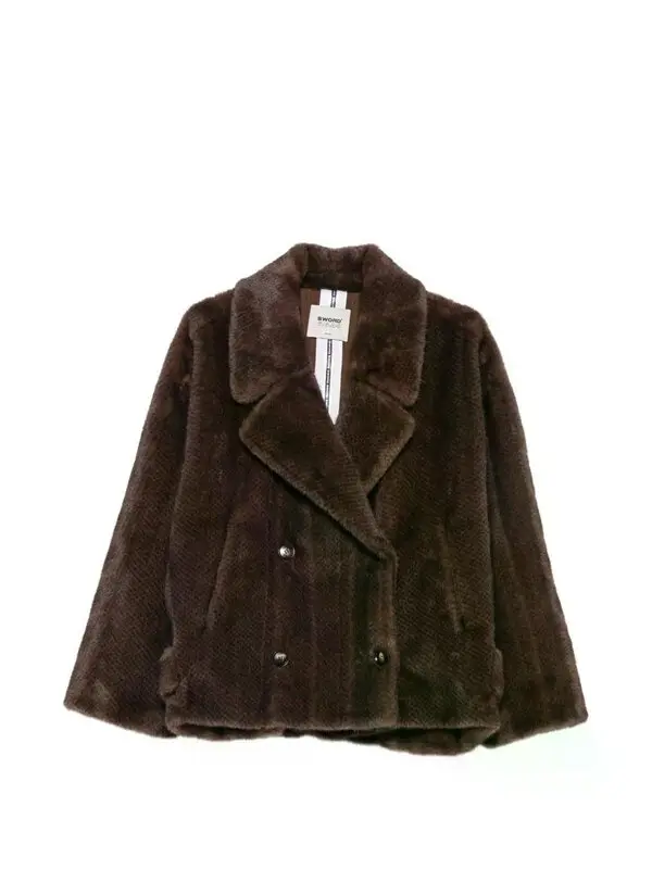 SWORD 6644 Double-breasted Faux-fur Coat - Brown