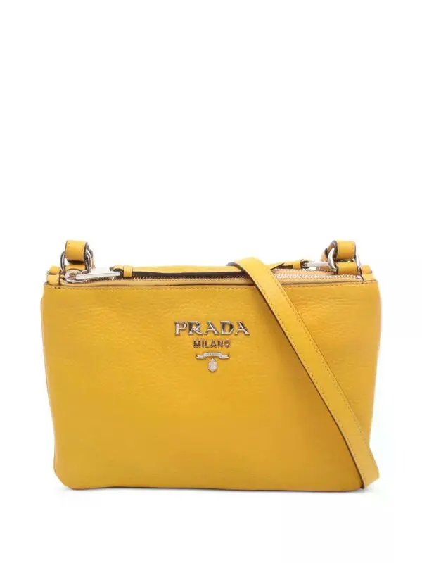 Prada 2010s Metal-logo Shoulder Bag - Yellow