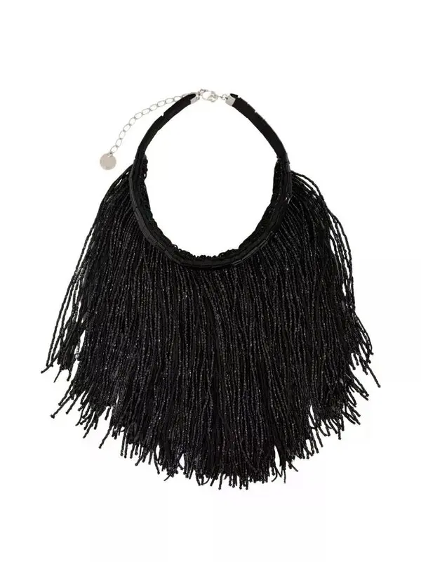 Emporio Armani Beaded Fringed Necklace - Black