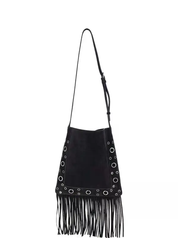 Valentino Garavani Medium Nellcôte Fringed Studded Leather Shoulder Bag - Black