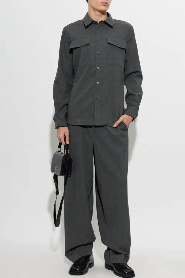 AMI Paris Wool Straight-leg Trousers - Grey