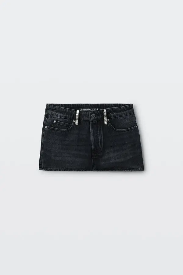 Alexander Wang Denim Mini Skort With Crystal Beltloops - Grey Aged