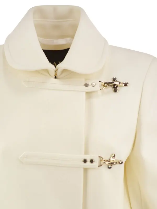 FAY Wool-blend Short Coat With 3 Ganci - White
