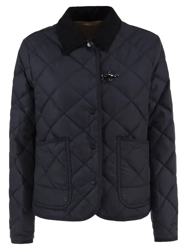 FAY Quilted Jacket With Corduroy Collar And Hook - Blue