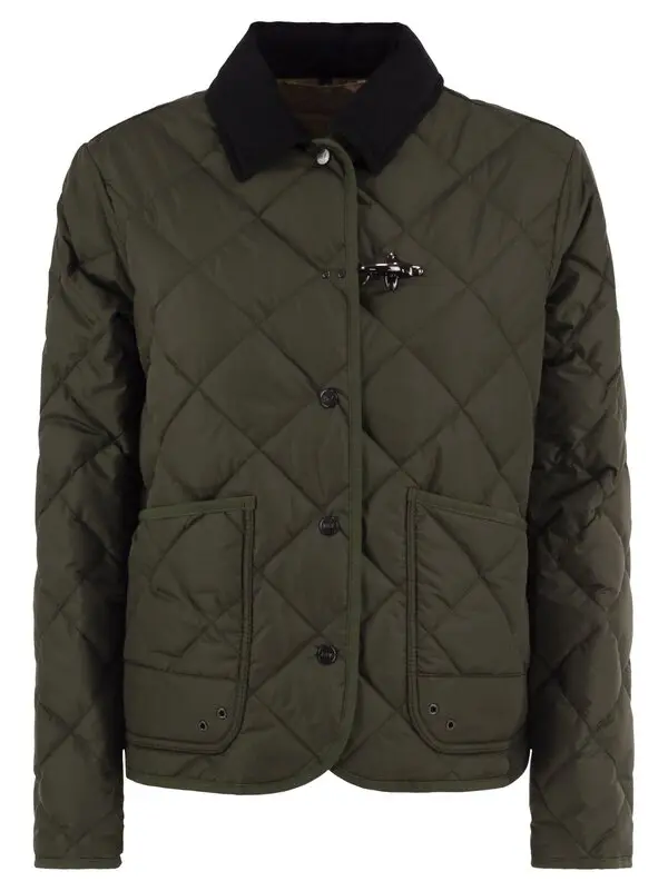 FAY Quilted Jacket With Corduroy Collar And Hook - Multicolor