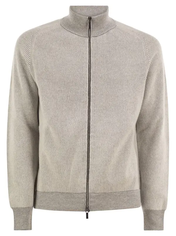 Peserico Ribbed Virgin Wool And Cashmere Zip Cardigan