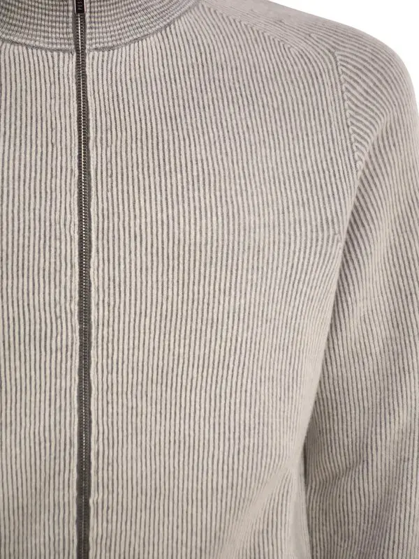 Peserico Ribbed Virgin Wool And Cashmere Zip Cardigan