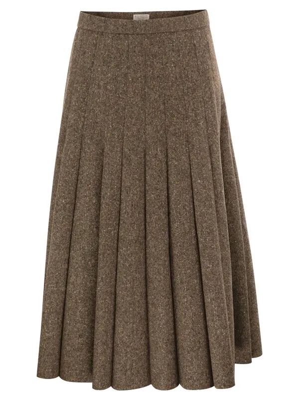 Brunello Cucinelli Pleated Wool Midi Skirt - Brown