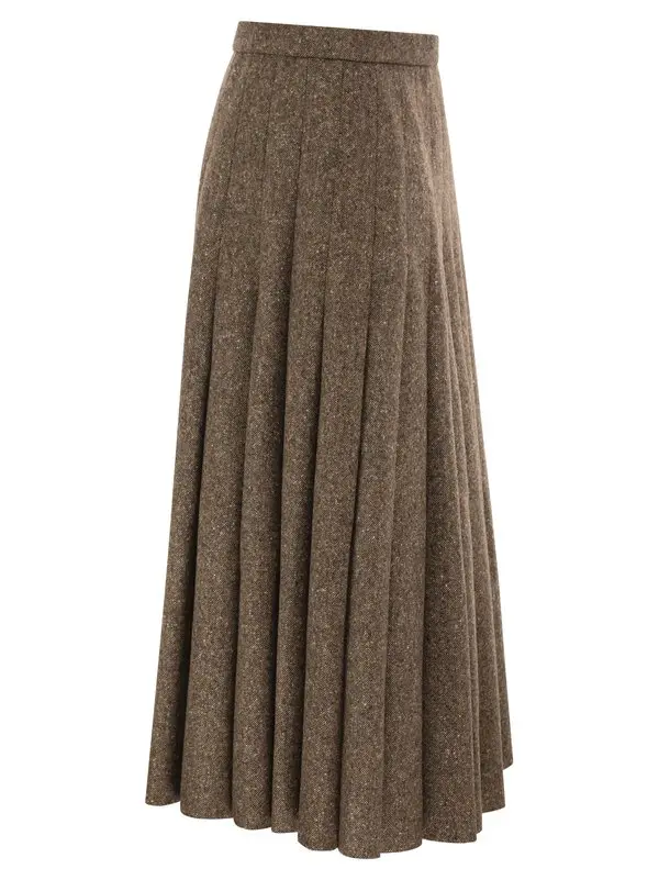 Brunello Cucinelli Pleated Wool Midi Skirt