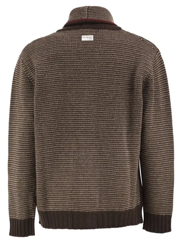 FAY Wool Cardigan With Jacquard Pattern - Brown