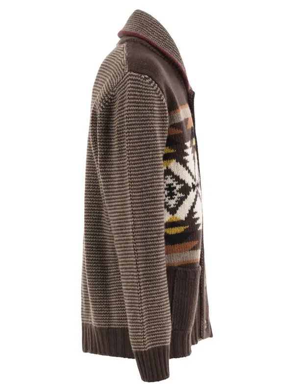 FAY Wool Cardigan With Jacquard Pattern - Brown