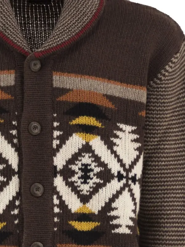 FAY Wool Cardigan With Jacquard Pattern - Brown