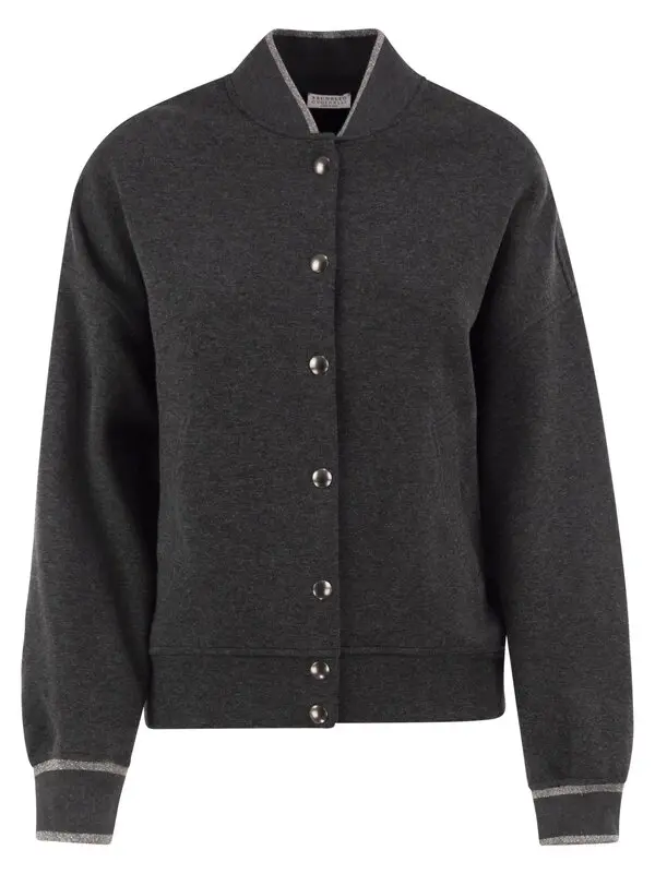 Brunello Cucinelli Technical Jersey Bomber With Luminous Knit Trims