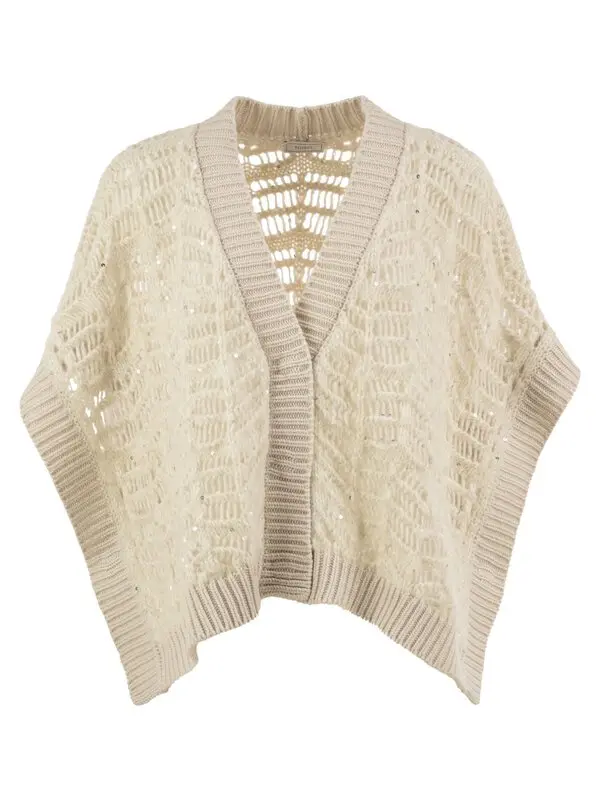 Peserico Openwork Knit Poncho With Sequins - White