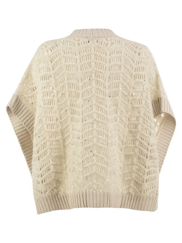 Peserico Openwork Knit Poncho With Sequins - White