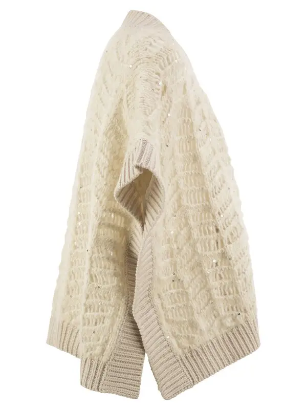 Peserico Openwork Knit Poncho With Sequins - White