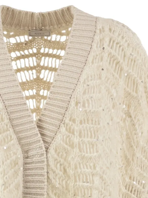 Peserico Openwork Knit Poncho With Sequins - White