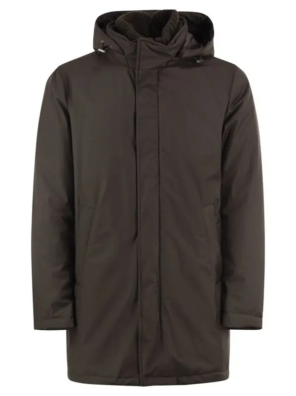 Herno Hooded Parka With Knitted Inner Collar - Brown
