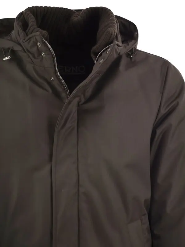 Herno Hooded Parka With Knitted Inner Collar