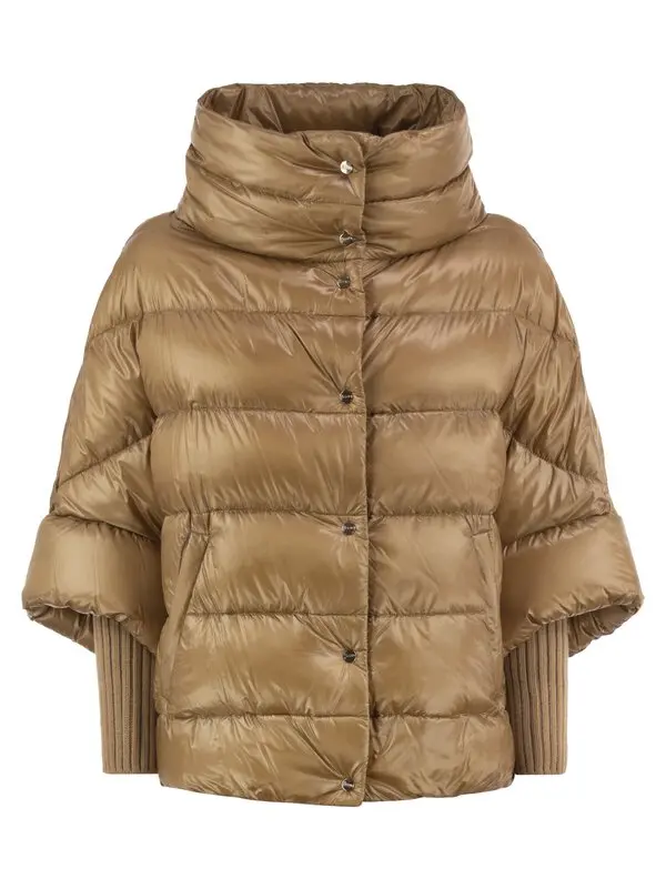 Herno Padded Jacket With High Collar And Knitted Cuffs - Brown