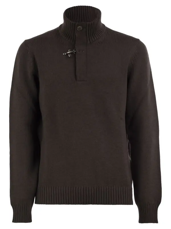 FAY Virgin Wool Jumper With High Neck And Hook Fastening