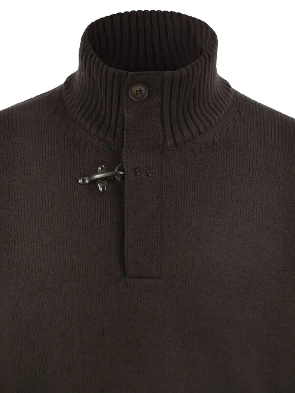 FAY Virgin Wool Jumper With High Neck And Hook Fastening
