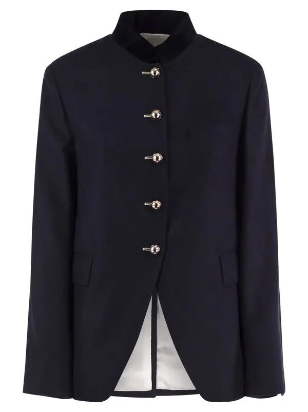 FAY Viscose And Wool Blend Jacket With Contrasting Collar - Blue
