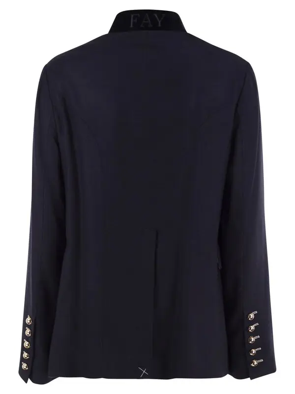 FAY Viscose And Wool Blend Jacket With Contrasting Collar - Blue