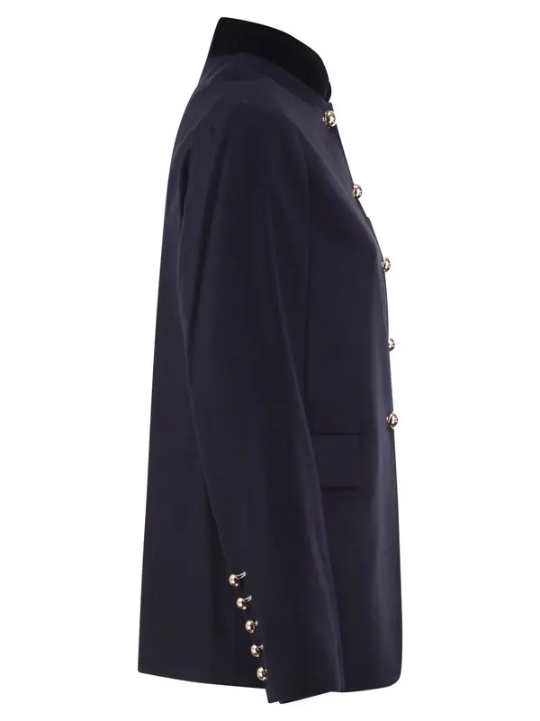 FAY Viscose And Wool Blend Jacket With Contrasting Collar - Blue