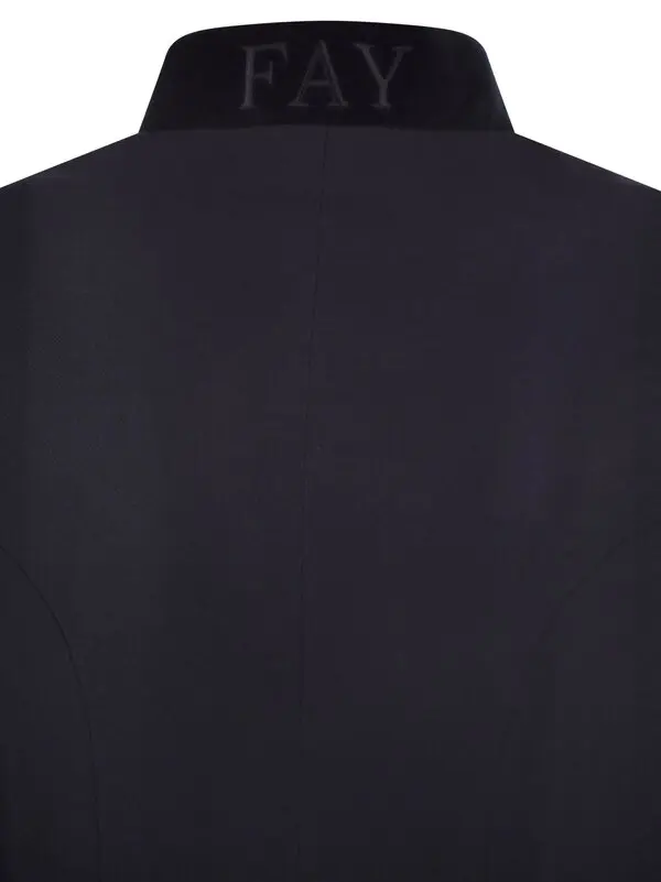 FAY Viscose And Wool Blend Jacket With Contrasting Collar - Blue