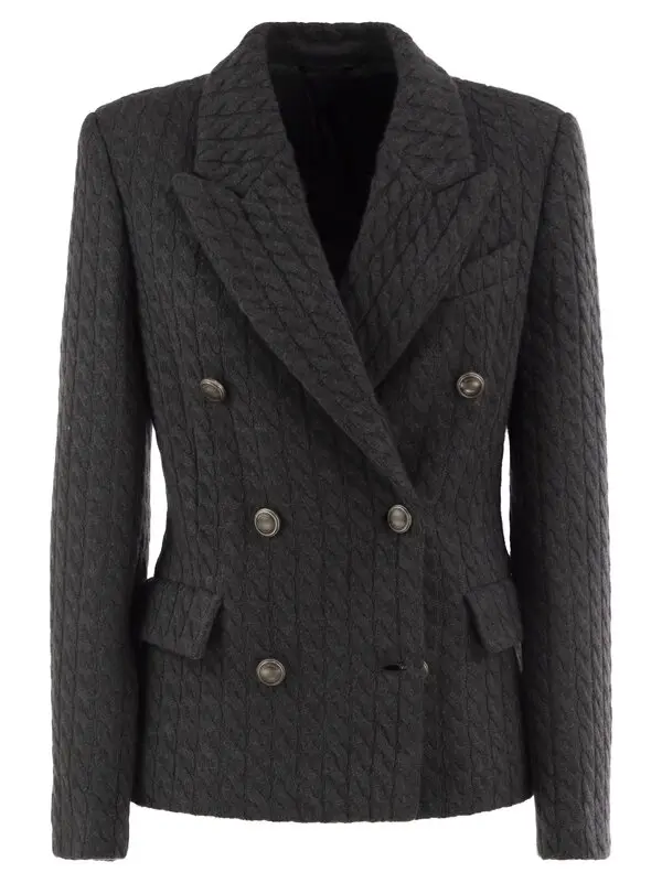 Brunello Cucinelli Double-breasted Cashmere Cable-knit Blazer - Multicolor