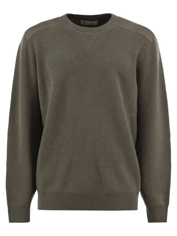 Brunello Cucinelli Pure Cashmere Ribbed Crew-neck Sweater With Cotton Details - Multicolor