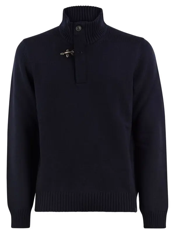 FAY Virgin Wool Jumper With High Neck And Hook Fastening