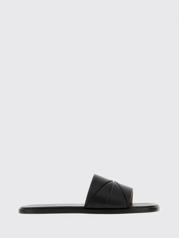 Loewe Origami Smooth Leather Slide Sandals With Embossed Logo - Black