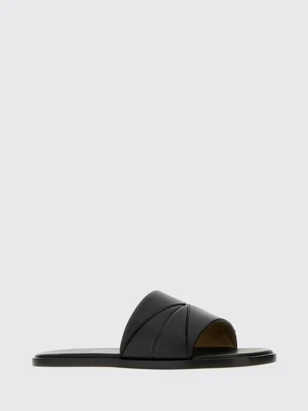 Loewe Origami Smooth Leather Slide Sandals With Embossed Logo - Black
