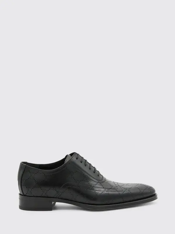 Gucci Perforated Gg Monogram Leather Oxford Shoes - Black