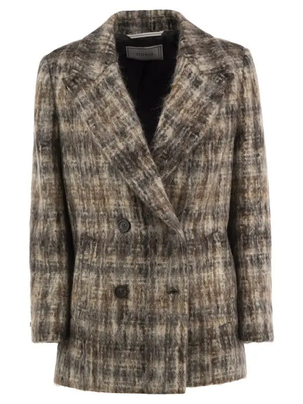 Peserico Double-breasted Mohair-blend Checked Blazer - Gray