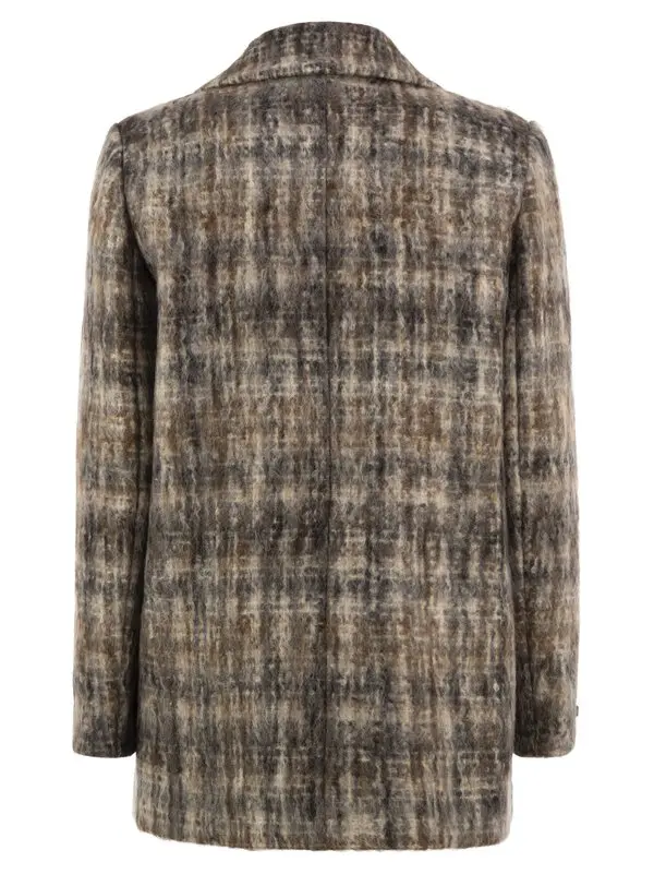Peserico Double-breasted Mohair-blend Checked Blazer - Gray