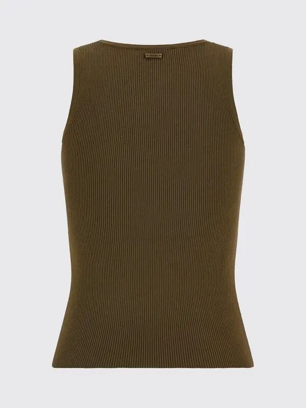 Max Mara Slim Fit Ribbed Cotton Knit U-neck Top - Green