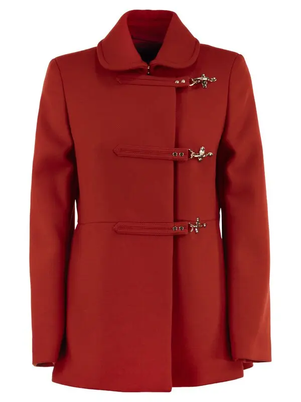 FAY Wool-blend Short Coat With 3 Ganci - Red